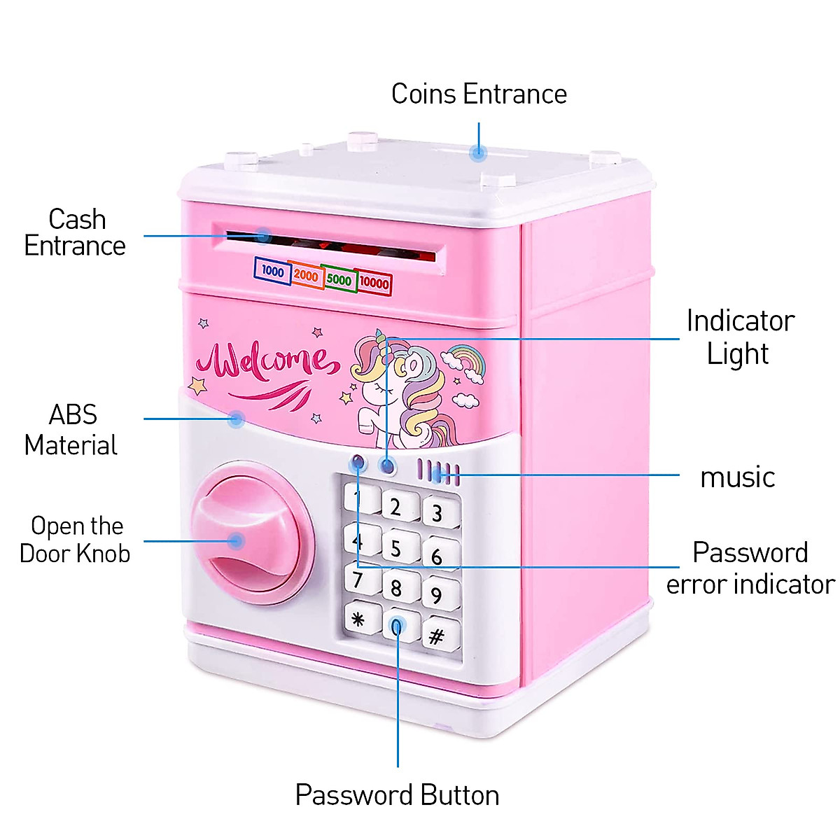 ATM Unicorn Piggy Bank for Boys Girls, Electronic Money Bank with Stickers, Kids Toys for 5 6 7 8 9 10 11 12 Year Old Boys Birthday Gifts
