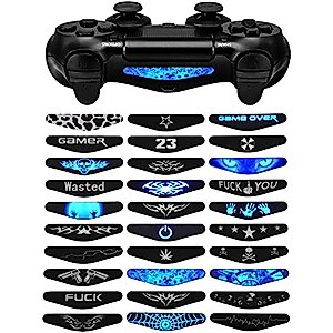 eXtremeRate 30 Pcs/Set Color Artwork Pattern Signs Led Lightbar Cover Light Bar Decals Stickers Flim for ps4 for ps4 Slim for PS4 Pro Controller Skins