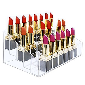 Benbilry Lipstick Holder, 40 Space Acrylic Lipstick Holder Organizer Case Display Rack，40 Slots (in a 8 x 5 Arrangement) Stand Cosmetic Makeup Organizer Lipstick, Brushes, Bottles More