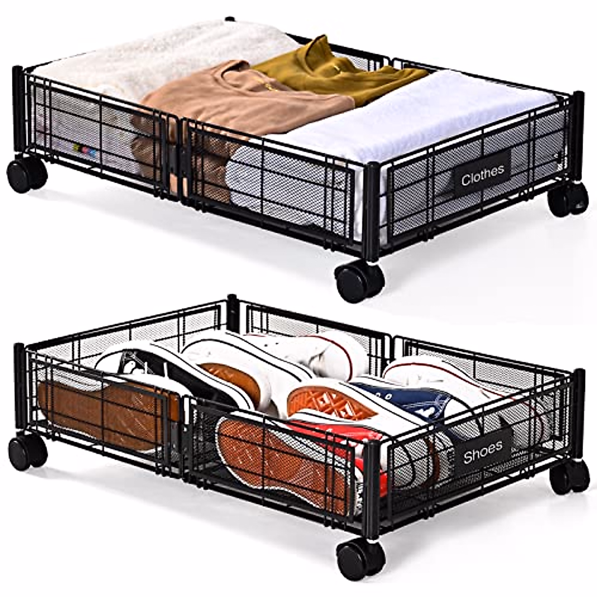 Luseba Under Bed Storage with Wheels, Drawer with Markable Nameplate, Under-Bed Shoe Storage Organizer for Clothes, Toy, Book, Blanket, Under Bed Storage Containers