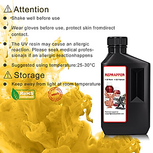 Reprapper Translucent Yellow 3D Printer Resin, 405nm Fast UV-Curing 1kg Transparent Yellow Standard Resin, 3D Printing Resin Photopolymer Sensitive Resin for LCD Printer, Clear Yellow 1000g