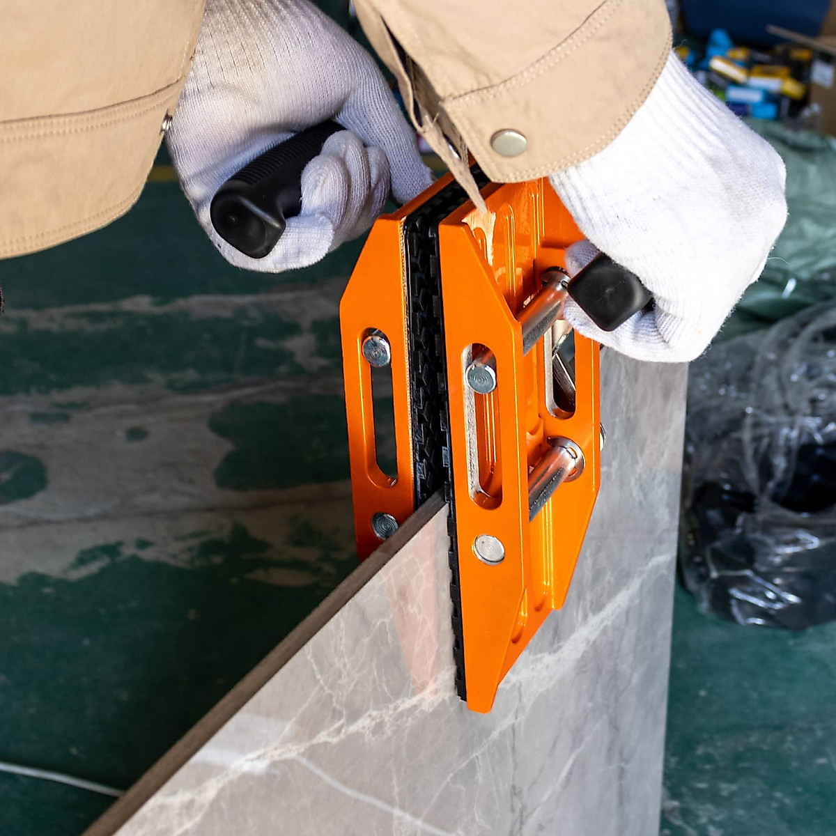 SDRTOP 2 PACK Double Handed Stone Carrying Clamps Granite Panel Carriers Lifting Tools 660lbs Transporting Heavy Duty Carry Clamp for Glass Quartz Slabs Marble with Rubber-lined （0-2.36in)