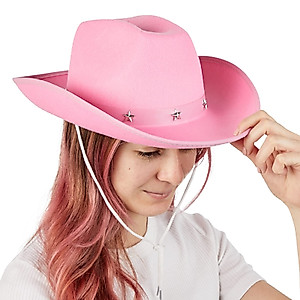 Zodaca Felt Pink Cowgirl Hat for Women and Men, Costume Accessories (14.8 x 10.6 x 5.9 Inches)
