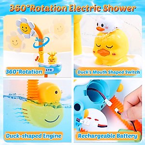 Bath Toy Bathtub Toy with Electric Shower and 36 Foam Bath Letters and Numbers, Organizer Mesh Net, Chritsmas Gift for Toddlers, Kids and Babies