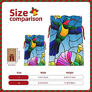 Drawstrings Christmas Gift Bags Colorful-Bird-Floral-Flower Presents Wrapping Bags Xmas Gift Wrapping Sacks Pouches Medium