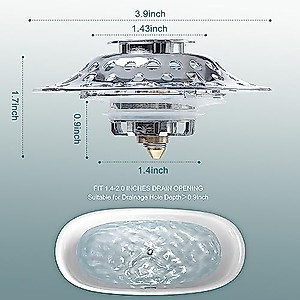 Universal 2 in 1 Bathtub Stopper & Drain Hair Catcher ， Upgraded Pop Up Tub Stoppers with Dual Filtration Design ，Anti-Clogging Bathtub Drain Cover，Bath Tub Drains Plug for 1.4"-2.0" Drain Hole