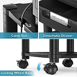 MaxGear Printer Stand, Under Desk Printer Stand with File Storage and Cable Management, Height Adjustable Printer Cart, 2 Tier Computer Printer Desk Stand with 4 Wheels, 3D Printer Table for Office