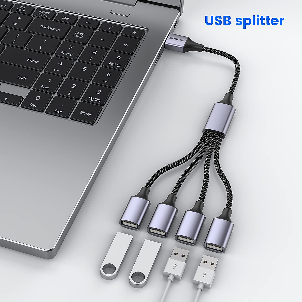 MOGOOD USB Splitter, 4-Port USB 2.0 Electronic Adapter, Multi-Socket USB Hub for Data Transfer and Power Charging, Compatible with Keyboard, Desktop, Television, Laptop, Printer, Car, U Disk, and TV