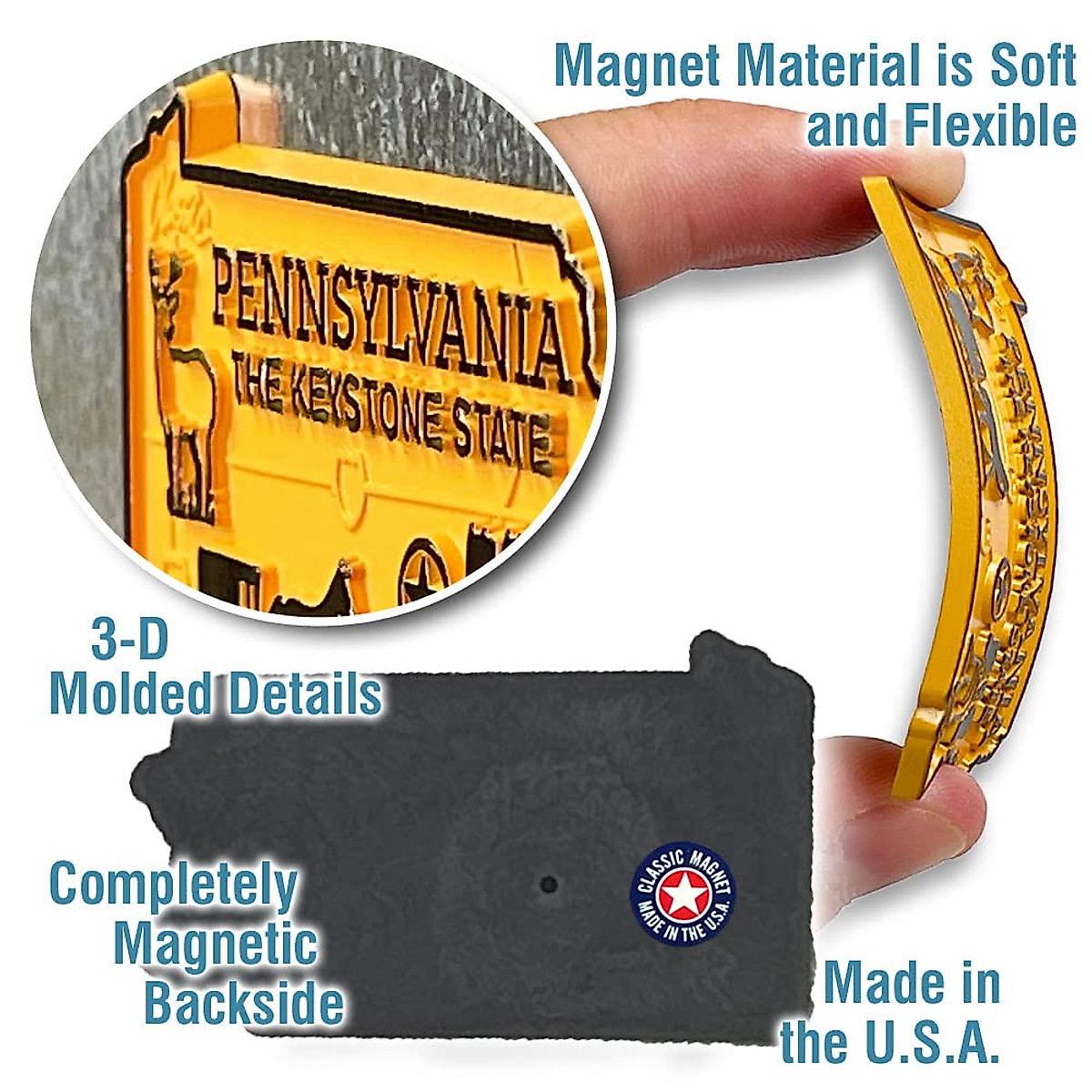 Pennsylvania Small State Magnet by Classic Magnets, 2.3" x 1.4", Collectible Souvenirs Made in The USA