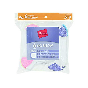 Hanes womens Plush Comfort Toe Seam No Show Socks, 6-pair Pack fashion liner socks, White With Color Heel & Toe, Shoe Size 5-9 US
