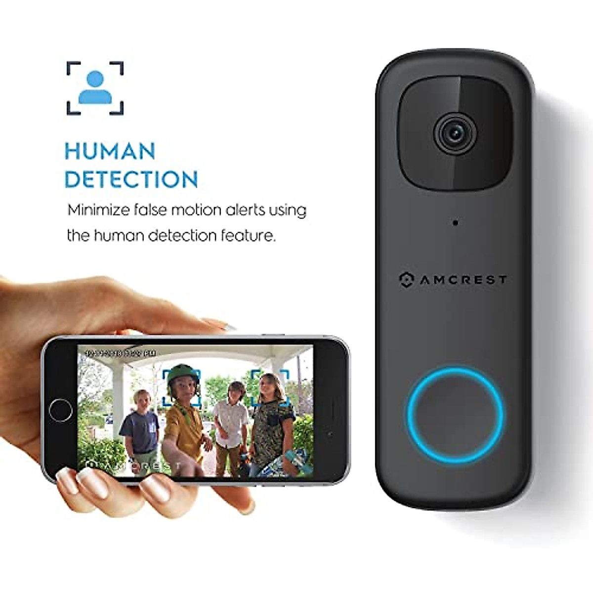 Amcrest 4MP Video Doorbell Camera Pro, Outdoor Smart Home 2.4GHz and 5GHz Wireless WiFi Doorbell Camera, Micro SD Card, AI Human Detection, IP65 Weatherproof, 2-Way Audio, 164º Wide-Angle Wi-Fi AD410