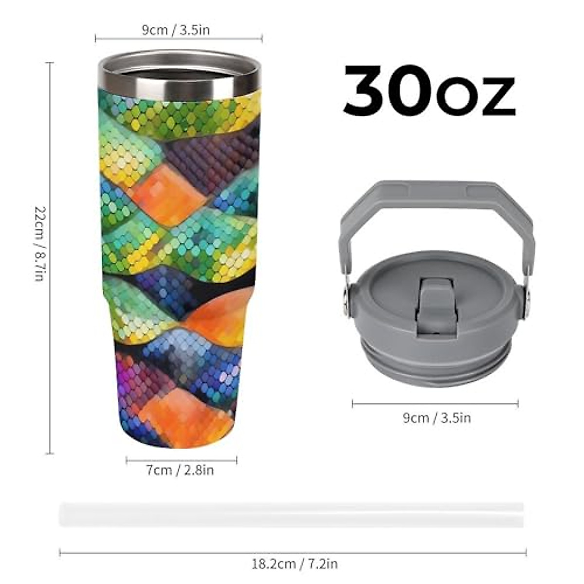 BWQJKUO Large Capacity Car Cup 30 Oz Stainless Steel Rainbow Fish Scale Printed Travel Mug Leak-proof Flip Straw Tumbler with Handle,keeps Cold Or Ho