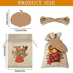 36 Pcs Thanksgiving Burlap Bags Thanksgiving Treat Goodies Bags Pumpkin Turkey Burlap Gift Bags with Drawstring Fall Candy Bags with Pumpkin Card Small Drawstring Pouch for Thanksgiving Fall Party