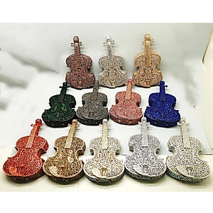 Luxury Glitter Clutch Purse Guitar Crystal Bling Evening Bags for Women Shining Shoulder Bags Crossbody Bags (Light Golden)