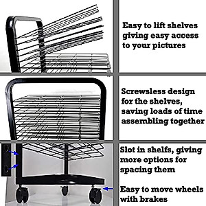 Ewatchaccessories Art Drying Rack, 25-Tier Mobile Drying Rack with Wire Rack for Artwork, Black Powder Coated Finish, Protects Artwork While Drying, Ideal for Schools and Art Clubs,
