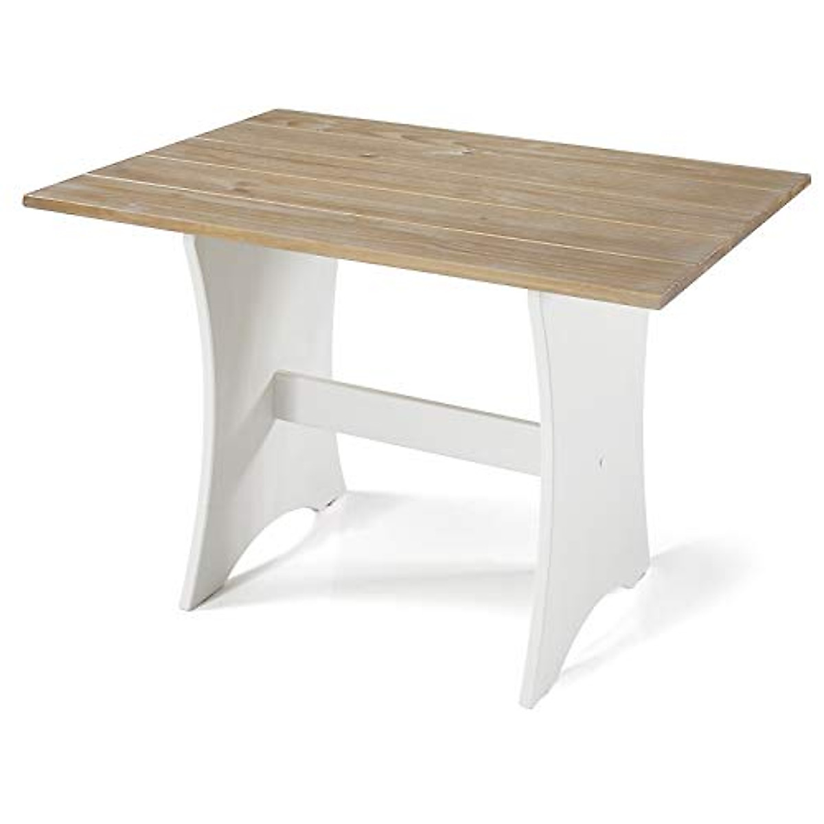 Linon Jackie Pine Wood 3 Piece Patio Conversation Indoor Kitchen Breakfast Table Booth Bench Corner Dining Nook Set in Antique White