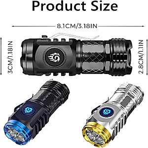 Springmart Mini Flashlight,Spring Mart Flashlight,Three Eyed Mini Monster Mini Flashlight,German Mini Flash Super Power Flashlight,Strong Light Steel Cannon Thumb Flashlight (Black)