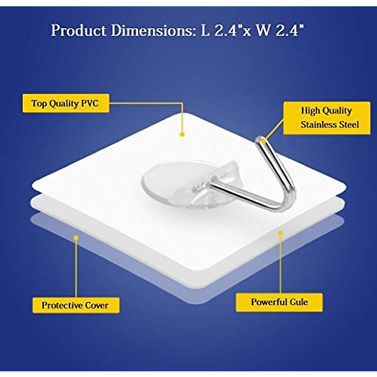 Fealkira Adhesive Wall Hooks 13.2lb(Max) Utility Stainless Steel Hook for Towel Bathrobe Coats,Bathroom Kitchen Waterproof and Oilproof Nail Free Transparent Heavy Duty Hook & Ceiling Hanger(10pcs)