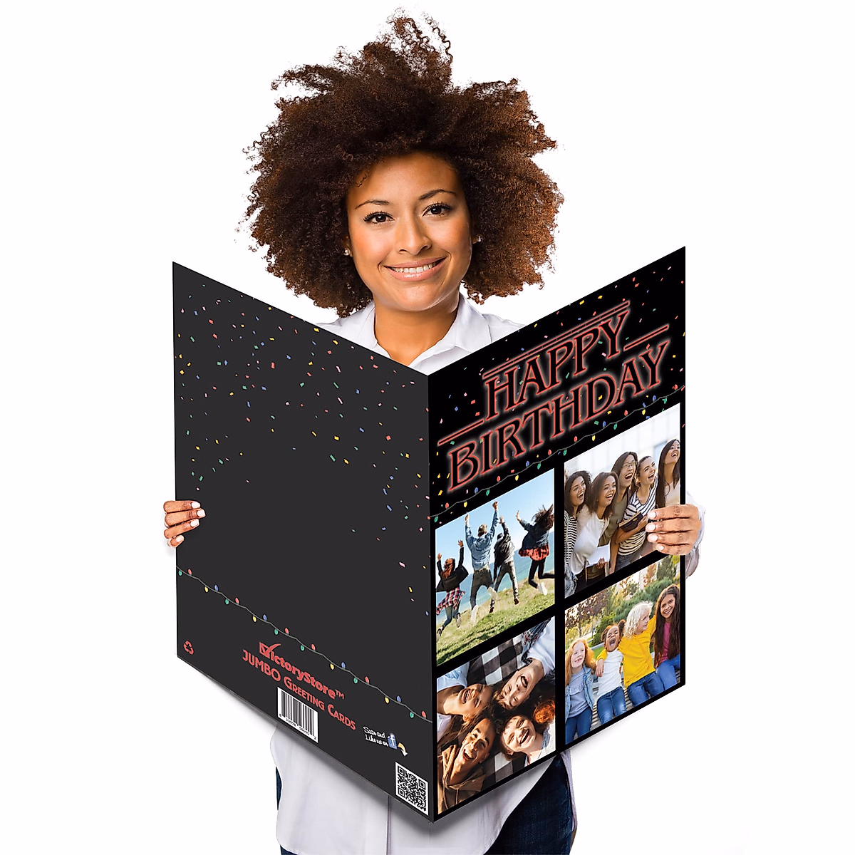 VictoryStore Jumbo 3 Foot Custom Happy Birthday Card, 4 Photo Birthday Card, Custom Inside Text, 2 feet x 3 feet Card