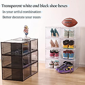 Attelite 6 Pack Clear+8 Pack Black Large Drop Front Shoe Box Plastic Shoe Storage Box with Lid, As Stackable Shoe Containers for Display Sneakers