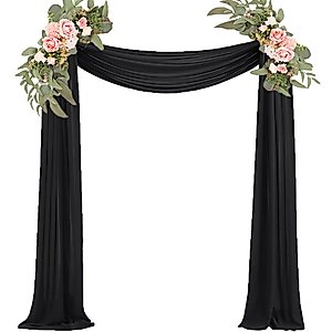 Wedding Arch Draping Fabric Black 29" X 20FT Chiffon Fabric Sheer Drapes for Wedding Ceremony Arbor Engagement Party Bridal Shower Decoration | Black Drapes Fabric 2 Panels