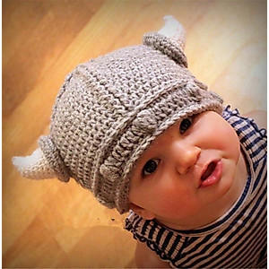 Ypser Cute Bull Horn Beanie Cap Handmade Knitted Crochet Viking Beanie