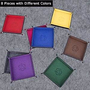 KISLANE Dice Tray 8 Pieces Folding Square Dice Tray, Felt Dice Tray Holder for DND, RPG, MTG and Other Board Games (Violet, Coffee, Green, Red, Rose Red, Gray, Yellow and Blue)