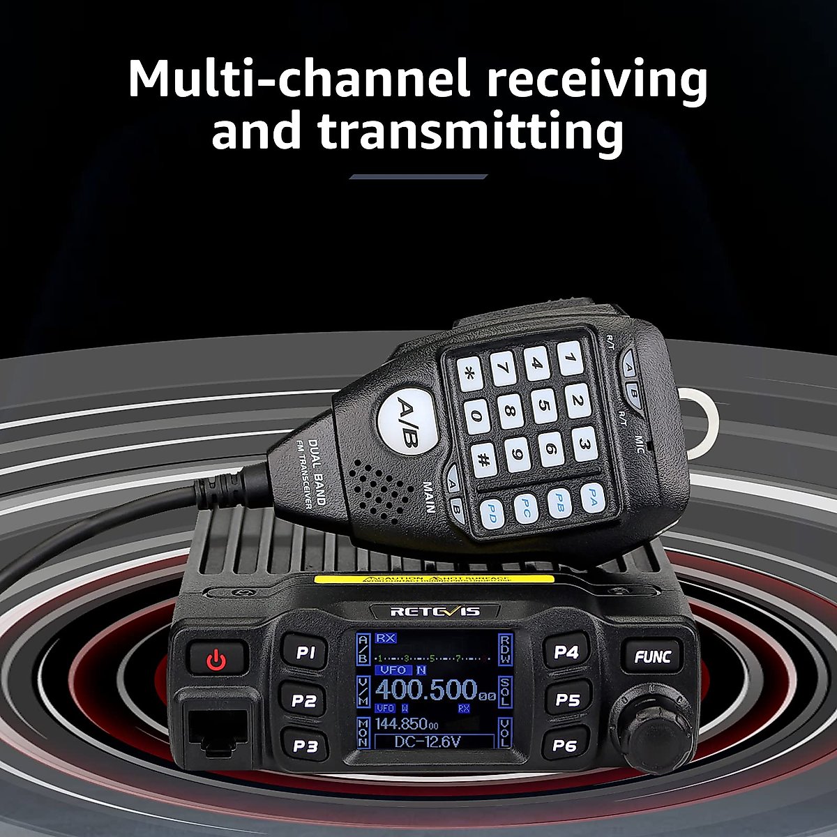 Retevis RT95 Dual Band Mobile Radio, Dual Speaker Mobile Transceiver, 200 Channels 180 Degree Rotatable LCD Display, 2m 70cm Mini Mobile Two Way Radio for RV 4x4 Offroad (1 Pack)
