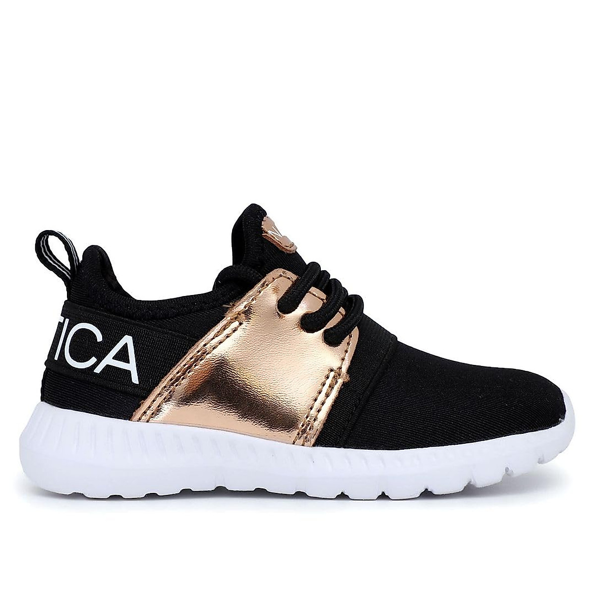 Nautica Youth Girls Athletic Fashion Lace Up Tennis Sneakers-Kappil Metallic-Rose Gold Black Size-2
