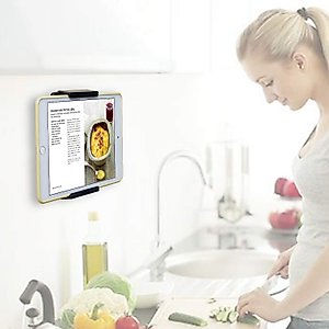 TFY Tablet Wall Mount, Kitchen Wall Mount for Tablets and Smartphones, Fits on Kitchen, Bathroom, Bedroom, Readingroom and More (Black)