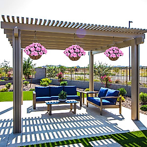 ZFProcess Artificial Flowers Hanging Basket with Begonia Silk Flowers for Outdoor/Indoor, Artificial Geranium Flowers in 12'' Basket for Patio Lawn Garden Summer Decoration(Deep Pink)