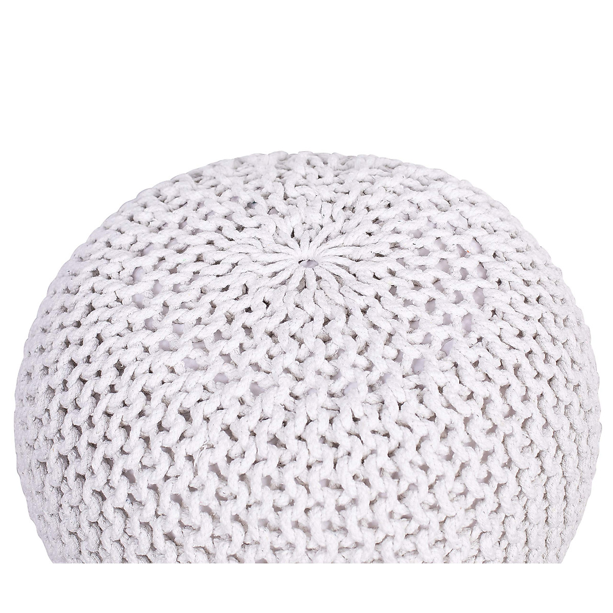 BIRDROCK HOME Round Pouf Ottoman | Cotton Braided Foot Stool with Bean Bag Filling | Boho Foot Rest for Living Room & Bedroom | Compact & Comfortable Seating, Lightweight & Soft | Ivory