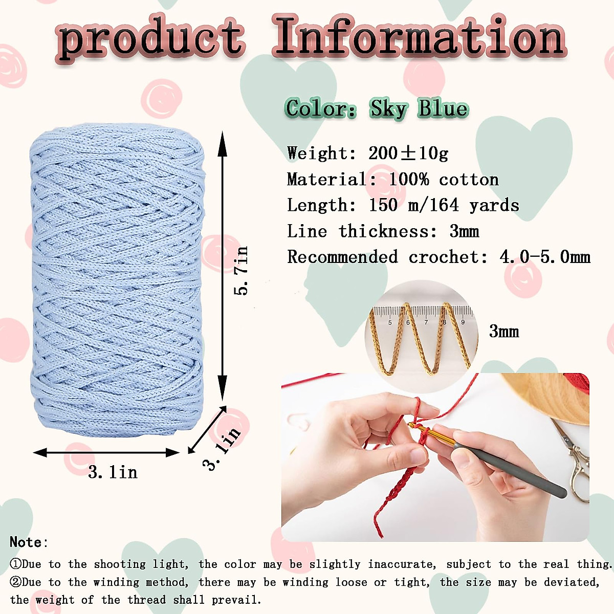 1 PCS 200g Sky Blue 100% Cotton Yarn Hollow Knitted Crochet Yarn,164 Yards Fabric Yarn Round Rope Yarn for DIY Handbag Purse Basket Cushion Crochet Bag