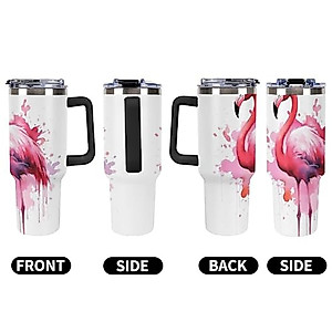 YTLKGFP 40 Oz Large Capacity Car Cup Flamingo Watercolor Tumbler with Handle (Black) Straw Lid Insulated Stainless Steel Water Bottle Travel Mug Leak-proof Car Cup Keeps Cold Or Hot