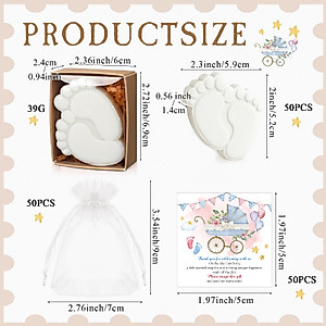 Maxcheck 50 Sets Baby Shower Feet Soaps Bulk Baby Shower Favors for Guests Handmade Scented Soap with Organza Bags Thank You Cards for Girl Boy Baby Shower Gifts Souvenirs Decorations(White)