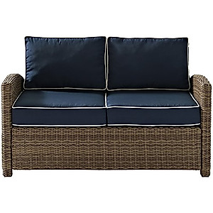 Crosley Furniture KO70022WB-NV Bradenton Outdoor Wicker Loveseat, Brown with Navy Cushions