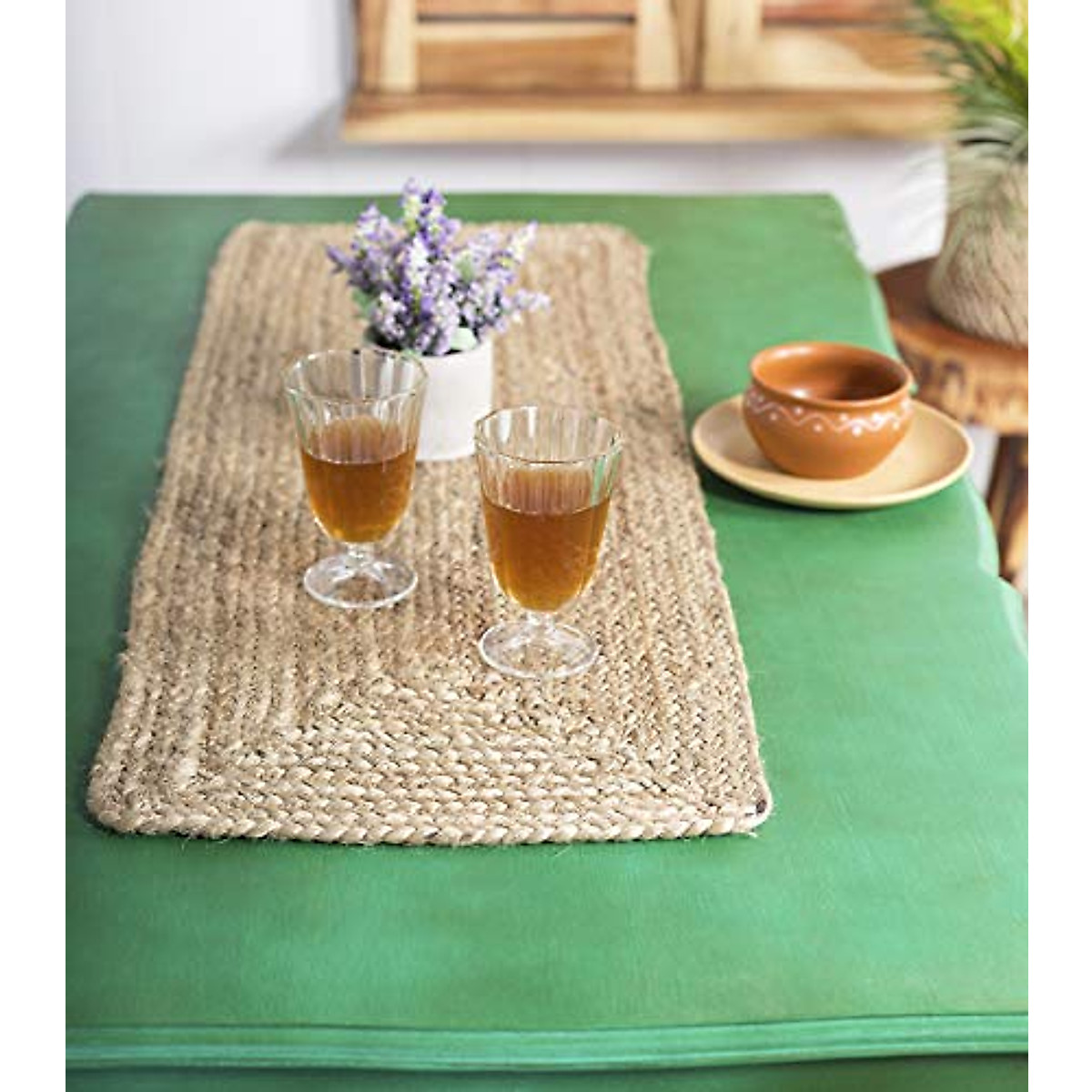Madhu International Natural Jute Table Runner Rug, Long-Lasting Hand-Woven Rectangular Area Rug, Made from Jute Material for Indoor & Covered Door Entrances, 13 X 36 Inch