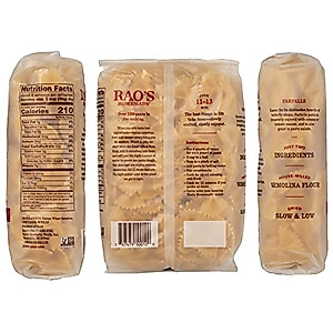 Rao's Homemade Farfalle Pasta, 16oz, Traditionally Crafted, Premium Quality, From Durum Semolina Flour, Imported from Italy, 1 Pound (Pack of 1)