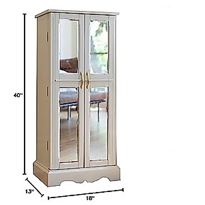 Hives and Honey Chelsea Jewelry Armoire - French Mirrored Doors Jewelry Storage Cabinet, White