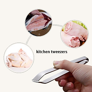 2 Pieces Fish Bone Tweezers Set, Kitchen Tweezers,Stainless Steel Flat and Slant Tweezers Pliers Remover Tool, for Debone Salmon Bass