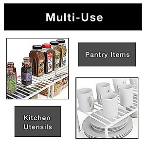 Smart Design Premium Extendable Storage Shelf – Lengthen from 16 to 32.5 in., White – Steel Pantry Organizer with Rust-Resistant Finish and Non-Slip Feet for Easy Home Organization and Storage