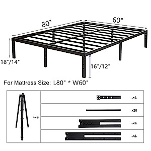 Wulanos Queen Size Bed Frame, 3500lbs Heavy Duty Metal Platform with Steel Slats Support, Sturdy and Durable Noise-Free, 14 Inches High Bedframes with Ample Storage, No Box Spring Needed, Black