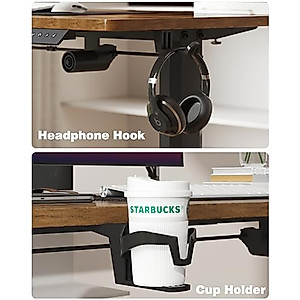 Shahoo Electric Standing Desk, 55 x 24 Inches Height Adjustable Corner Table, Computer Workstation with Cup Holder and Hook for Home Office, Rustic Brown