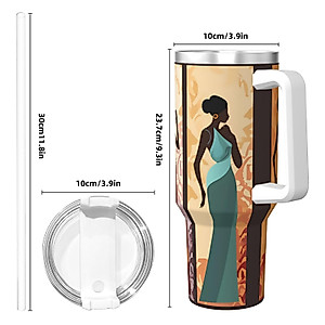 deaokluy 40 OZ Black Girls Ice Bully Cup with Handle and Straw, Double Wall Stainless Steel Tumbler Travel Coffee Cup with Lid, Beautiful Insulation and Cooling Cup for Christmas Birthday Present