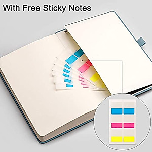 EMSHOI Lined Journal Notebook - 256 Numbered Pages 120gsm Thick Leather Journal with Sticky Notes, A5 Hardcover College Ruled Notebook for Women Men Work School Writing, Medium 5.75" x 8.38"-GrayBlue