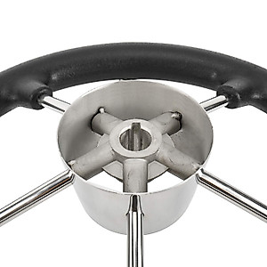 NovelBee 13-1/2 Inch Stainless Steel 5 Spoke Boat Marine Destroyer Steering Wheel with Black PU Foam and Knob