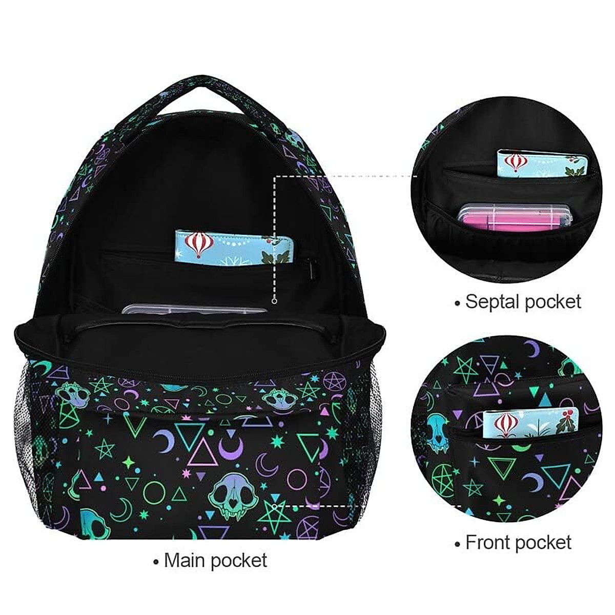 MNSRUU School Backpack Magic Skulls College Knapsack Laptop Rucksack Business Travel Computer Bookbags for Adult Teen One Size