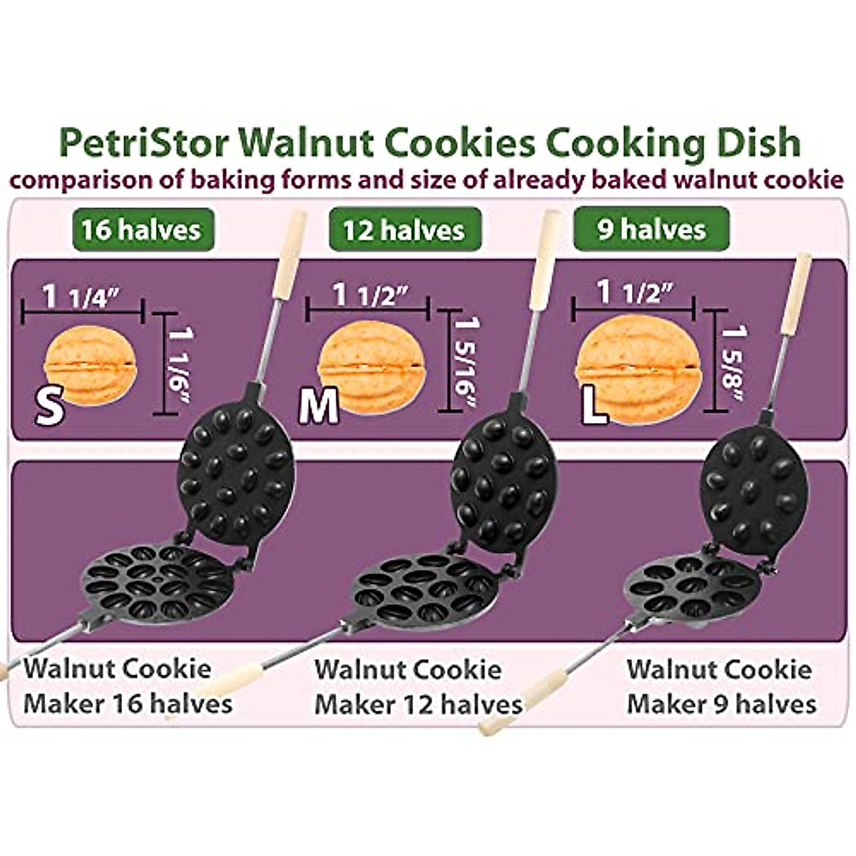 Walnut Cookie Mold Maker 16 non-stick - Oreshki Mold Maker - Walnut Cookie Molds - Орешница Russian - Oreshki Maker - Walnut Cookie Maker Oreshek - Nutty Maker - Oreshnitsa Nut Cookies Maker