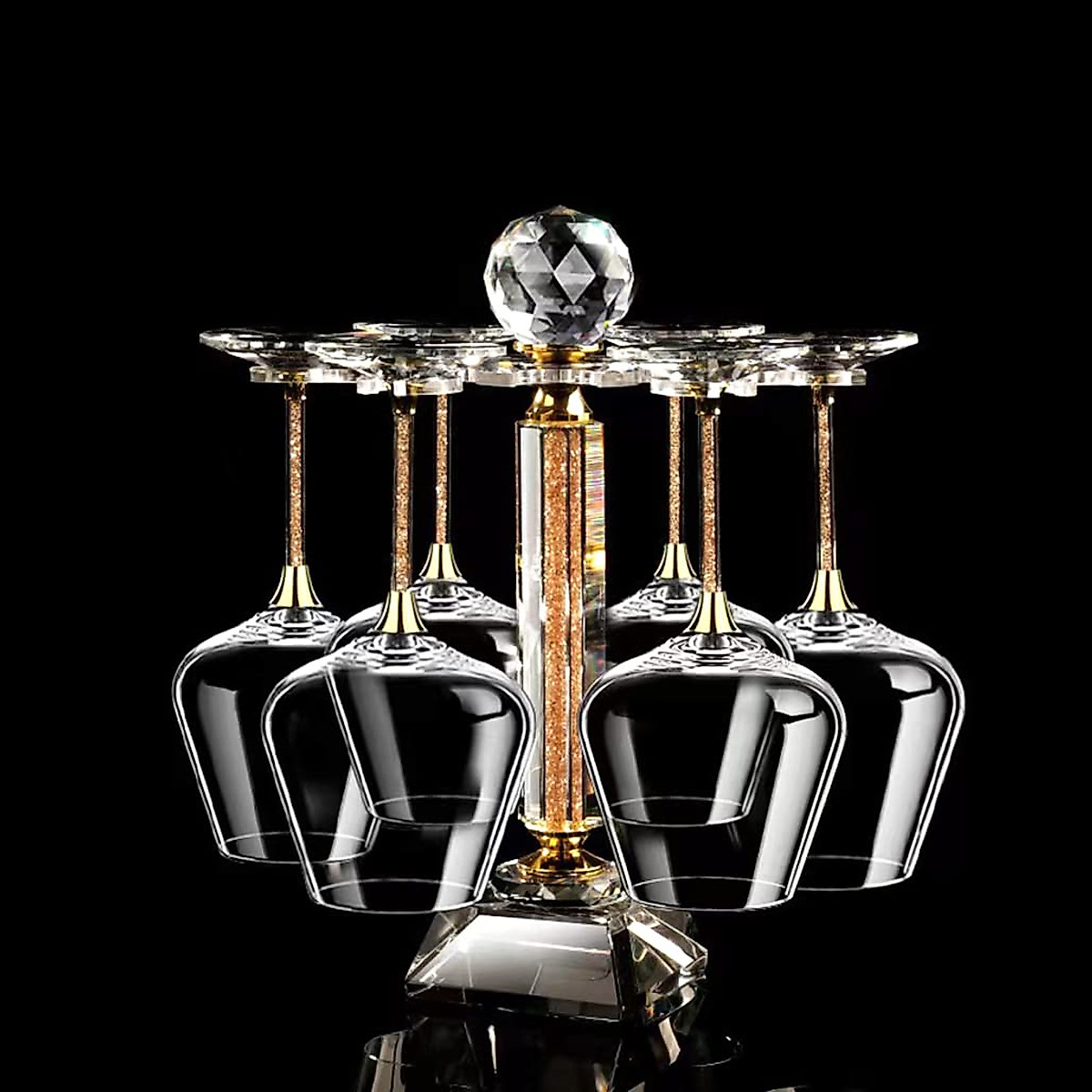 Elegant Desktop Crystal Glass Stemware Rack/Rotate 8 Wine Glass Storage Holder Stand Air Drying Rack (Gold)