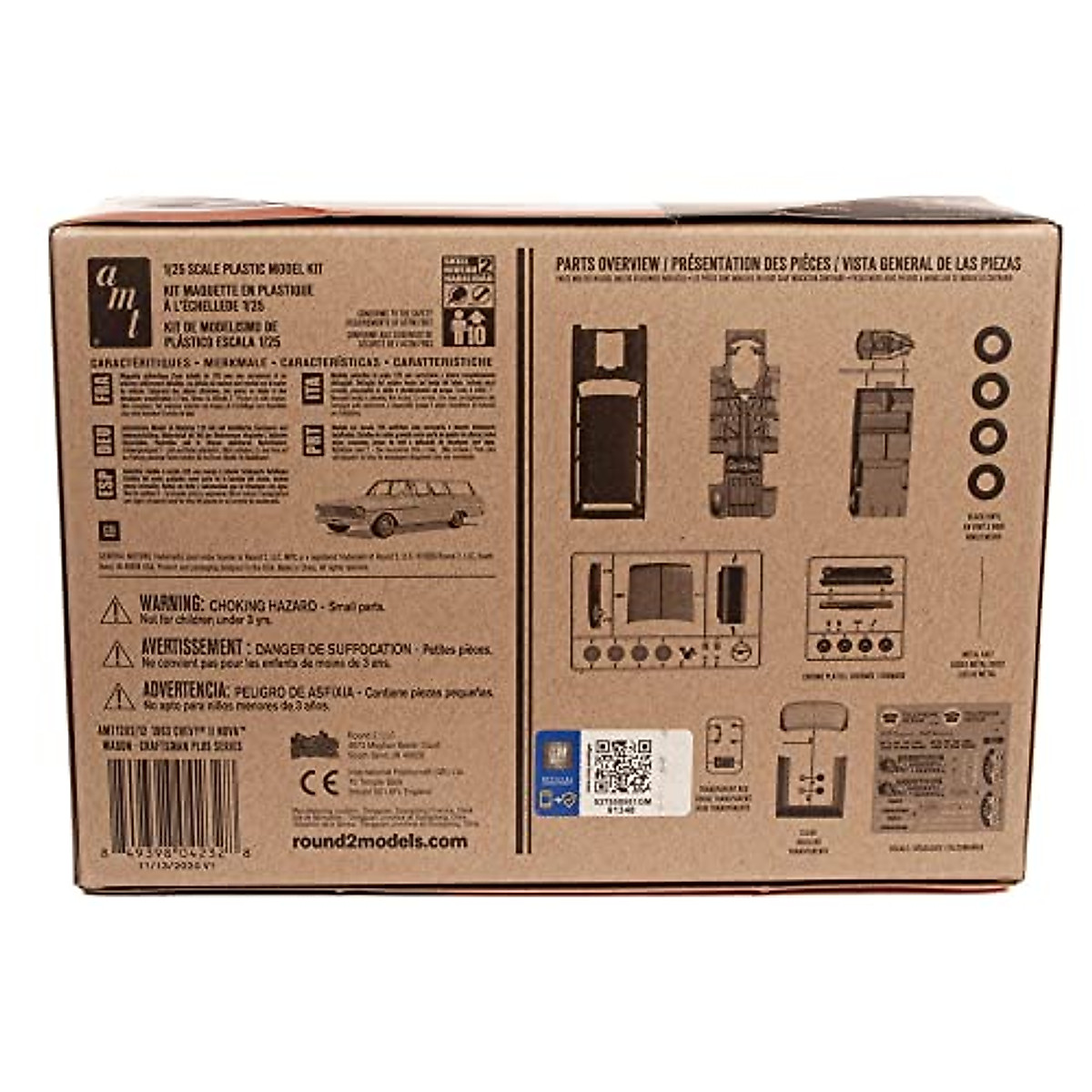 Round 2 Unknown AMT 1963 Chevy II Nova Station Wagon Craftsman Plus Series 1:25 Scale Model Kit, White